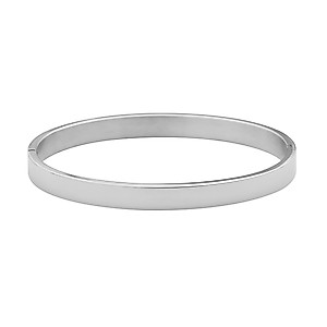 Edforce Stainless Steel Women 18K Gold Plated Pave One Row Cubic Zirconia Stackable Oval Hinged Bangle Bracelet