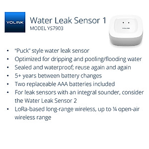 Smart Leak Sensors 2 Pack, YoLink 1/4 Mile World's Longest Range Wireless Smart Water Leak Sensor Compatible with Alexa and IFTTT Leak Detector with App Alerts and Remote Monitor, YoLink Hub Included