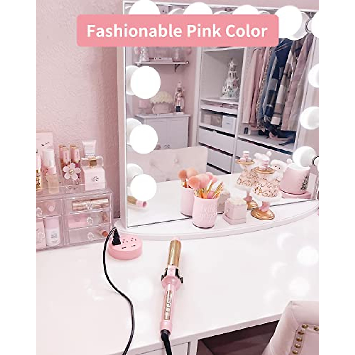 Rose Pink Power Strip with USB, NTONPOWER Flat Plug Extension Cord Nightst&Desktop Charging Station with 3 Outlet &2 USB, Wall Mount, Small Size for Dorm Room Home Office Travel, ,'5 FT Cord