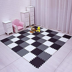 MSHEN–18PCS Foam Play Mat Tiles|Interlocking Floor Mats for Children|Multicoloured Foam Floor Tiles| Children Jigsaw Tiles playmat .Size 1.62 Sqm Baby Play mat. white-black-grey-MS-ADLg18
