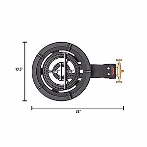 Concord Roadster Burner. 13" Cast Iron Single Propane Wok Burner. Dual Controlled Burner Rings, 90,000 BTU. Outdoor Cooking, Wok Stir Frying, Countertop Burner.