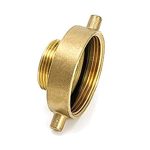 QWORK Brass Fire Hydrant Adapter, Hydrant to Garden Hose Adapter, 2-1/2" NST (NH) Female x 3/4" GHT Male, Fire Equipment Hose Adapter with Pin Plug, 1 Pack