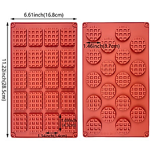 Aswewamt 2 Pcs Rectangle Round Waffle Silicone Mold 18-Cavity 20-Cavity Mini Waffle Cookie Chocolate Candy Fondant Baking Mold for Mini Muffin Dessert Cake
