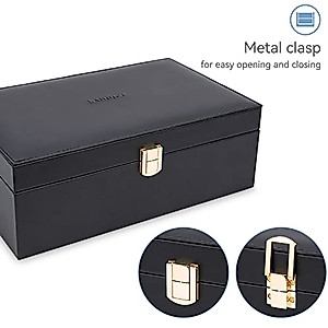 LANDICI Jewelry Box Organizer for Women Girls, Large 2 Layer Men Watch Case with Removable Tray, PU Leather Jewellery Storage Holder Display for Watches Sunglasses Rings Earrings Necklace, Black