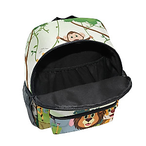 Glaphy Custom Kid's Name Backpack, Cartoon Monkey Lion Tiger Elephant Toddler Backpack for Daycare Travel, Personalized Name Preschool Bookbags for Boys Girls