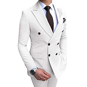 Zeattall Men's Suit 2 Pieces Slim Fit Double-breasted Blazer Wedding Groom Tuxedos(34 Regular,White)
