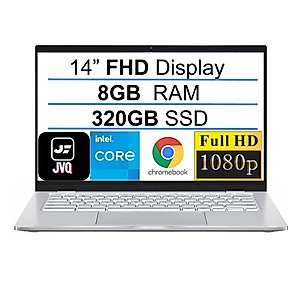 ASUS Newest 14" FHD Chromebook Laptop, Intel Core m3-8100Y(up to 3.4 GHz), 320GB Space(64GB eMMC+256GB Card), 8GB RAM, Webcam, WiFi, USB, Bluetooth, Backlit Keyboard, Chrome OS, Silver+JVQ MP