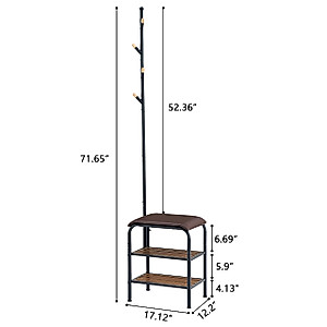 Gewudraw Coat Rack Stand Shoe Bench - 3 in 1 Coat Hall Tree with Shoe Storage With Benches Small Metal Shoes Shelf for Entryway Living Room Bedroom Hallway Mudroom