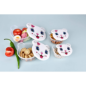 HOBBYLIFE 4 PCS ZOO STORAGE BOX - for Snacks, Food/Puree, Condiments, Picnics Food Prep, Lunch, Plastic Food Storage Containers (White Dog