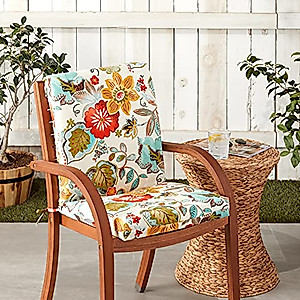 Pillow Perfect Outdoor/Indoor Alatriste Ivory Squared Corners Chair Cushion, 36.5" x 18" x 3”, Floral,Green