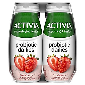 Activia Probiotic Dailies Strawberry Lowfat Yogurt Drinks, Delicious Daily Probiotic Yogurt Smoothie Drinks to Help Support Gut Health, 8 Ct, 3.1 FL OZ