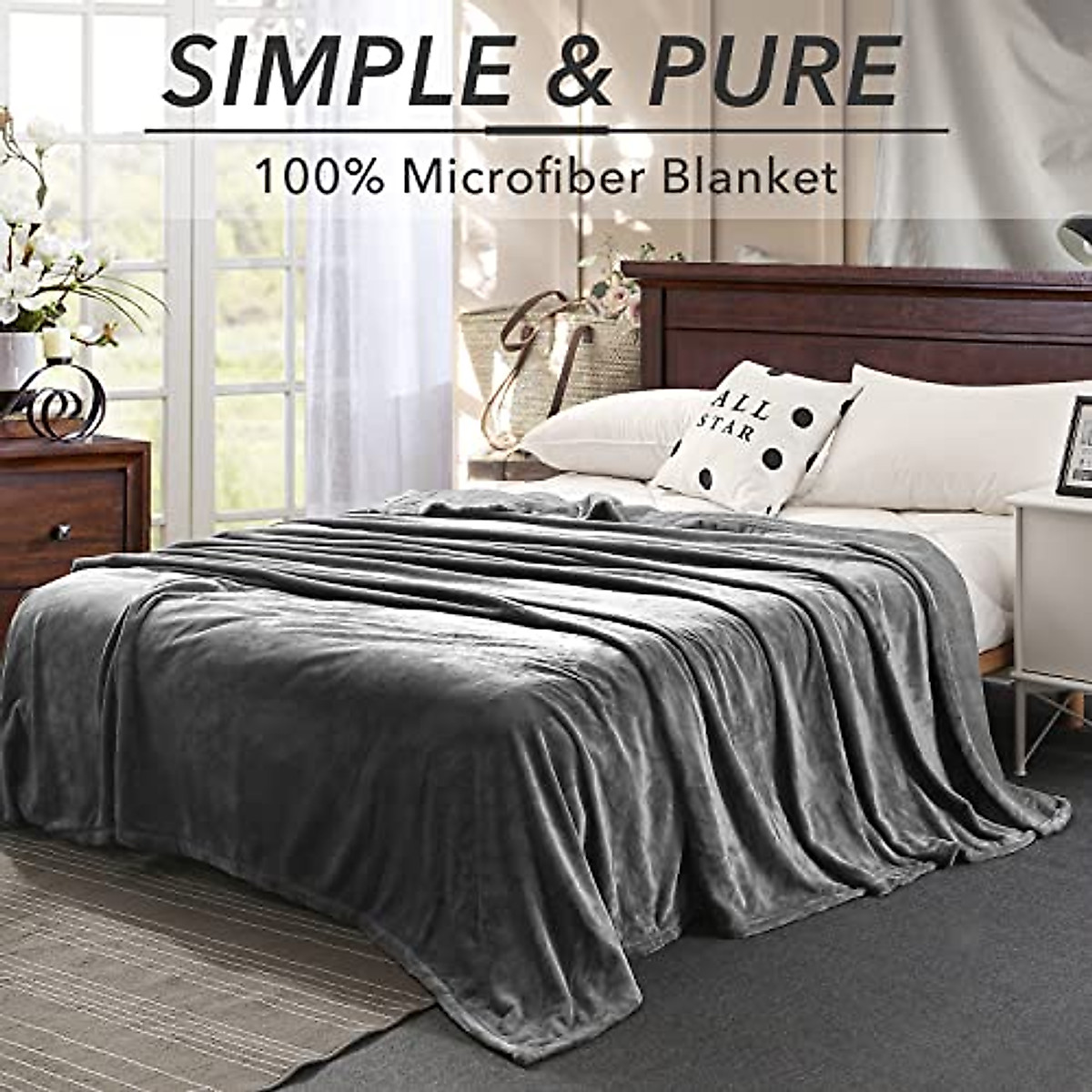LBRO2M Flannel Fleece Bed Blanket, Queen Size Super Soft Warm Fuzzy Microfiber Velvet Plush Throw Lightweight Cozy Couch Blankets, All Season Use