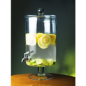 Glass - Beverage Dispenser - Cold Drink Dispencer - Iced Beverage Server -2 Gallon - 7.5 Liter (256 Fl. Oz.) - with Stainless Steel Spigot - Knob - - by Barski - Made in Europe
