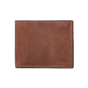 Fossil Men's Derrick Leather RFID-Blocking Bifold with Coin Pocket Wallet, Brown, (Model: ML3687200)
