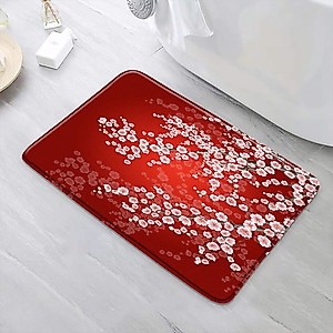 UOZXOML Cherry Blossoms Bath Mat Japanese Floral Pink Flowers Red Bathroom Rug Microfiber Memory Foam Shower Mat Kitchen Bath Floor Rugs, 18x30 Inch