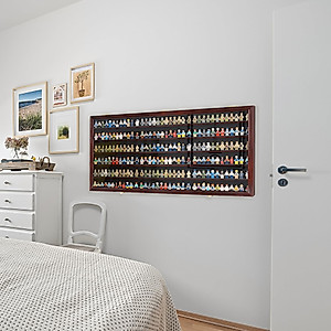 DisplayGifts Toy Minifigures Miniatures Display Case Frame Wall Cabinet Stand 200 Toys Dust Protection Mahogany Finish