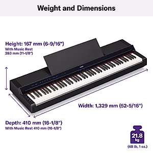 Yamaha PS500 88-key Smart Digital Piano w/Stream Lights Technology, PA500C Power Adapter and FC4A Sustain Pedal, Black