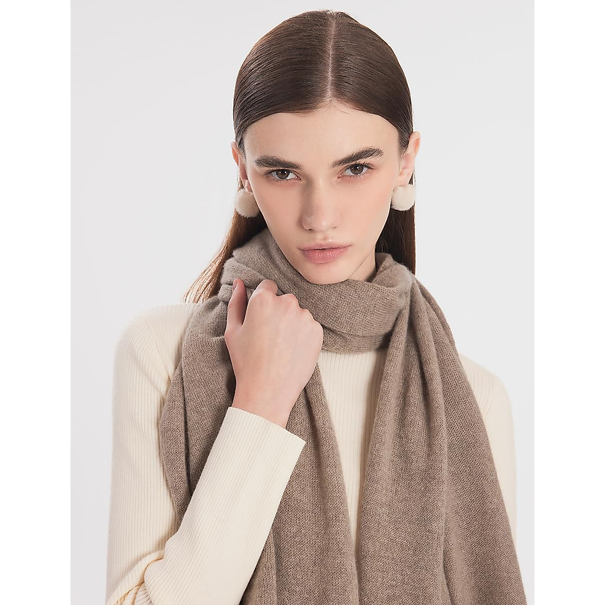 GOELIA 100% Pure Cashmere Scarf For Women Parallelogram Apricot Lightweight Winter Scarf For Women