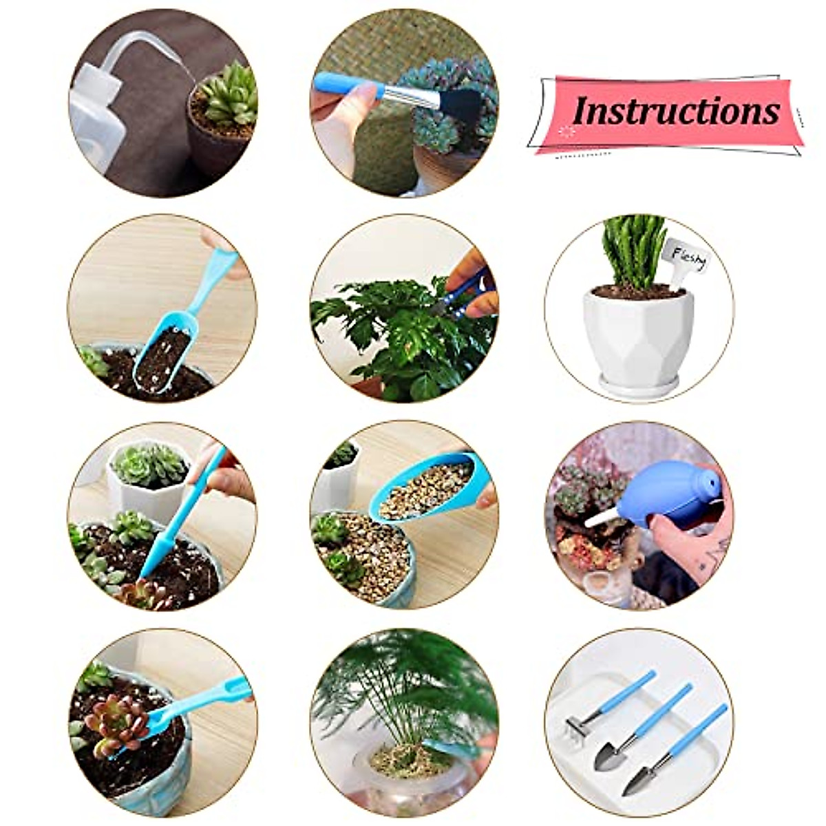 Melphoe 23Pcs Mini Garden Hand Transplanting Succulent Tools Set, 39.4" Thickened Repotting Mat & Plant Tag, Miniature Planting Indoor Fairy Care, Potting, Cactus, Houseplant Bonsai Tool Kit (Blue)