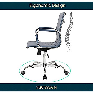 LeisureMod Harris Modern Adjustable Swivel Leather Task Office Chair, Navy Blue
