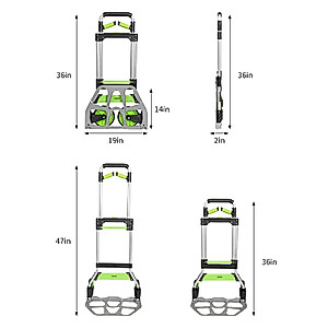Leeyoung Folding Hand Truck and Dolly,309 lb Capacity Aluminum Portable Cart with Telescoping Handle and PP+EVA Wheels