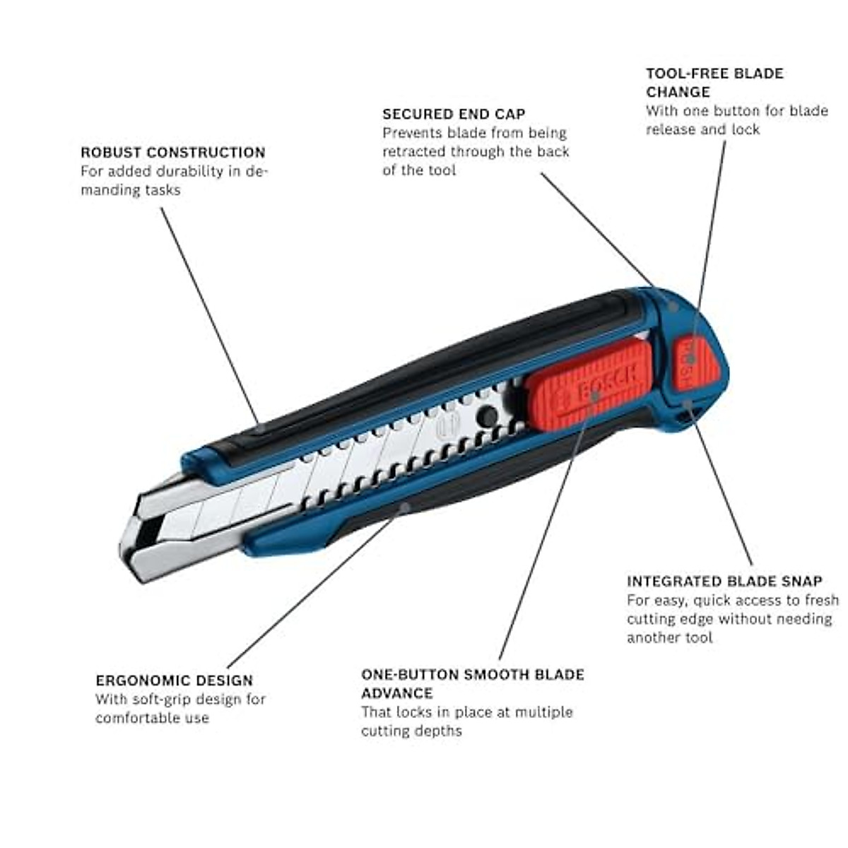 BOSCH H11-12100-1 18mm Snap-Off Utility Knife | Soft Grip, Slider Mechanism, and Integrated Blade Snap