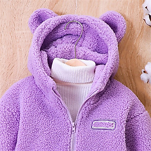 Baby Coat Toddler Boy Winter Clothes Kids Hooded Faux Fur Jacket Cute Bear Ears Shape Fleece Warm Hoodies Purple