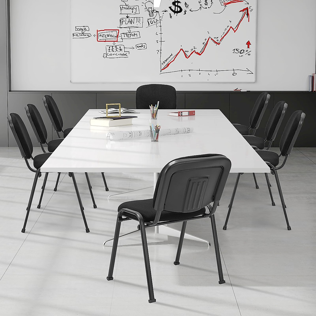 COSTWAY Guest Reception Chairs Set of 10, Stackable Conference Chairs with Upholstered Seat & Ergonomic Back, Waiting Room Chairs for Office, Reception Room, Conference Room, Events