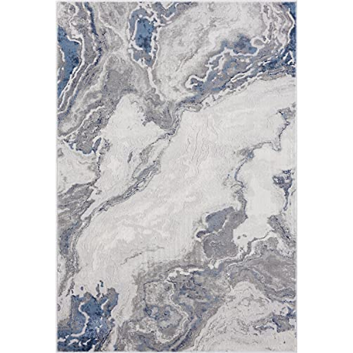 Abani Atlas 4'x6' Blue/Grey Area Rug, Abstract Marble - Durable Non-Shedding - Easy to Clean