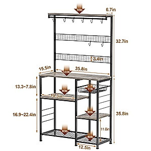 X-cosrack Kitchen Baker's Rack, 68inch Microwave Oven Stand with Pull-out Wire Basket, 8 Hooks + 15 S Hooks,3 Tier + 4 Tier Utility Storage Shelf with Mesh Panels for Utensils, Pots, Pans, Spices