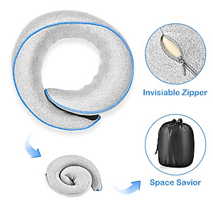 Cozary Travel Neck Pillow Portable Soft Memory Foam Neck Support Travel Pillow U Shape Supportive Adjustable Neck Pillows with Skin Friendly Breathable Cover for Travel Office Car Bus Plane Grey