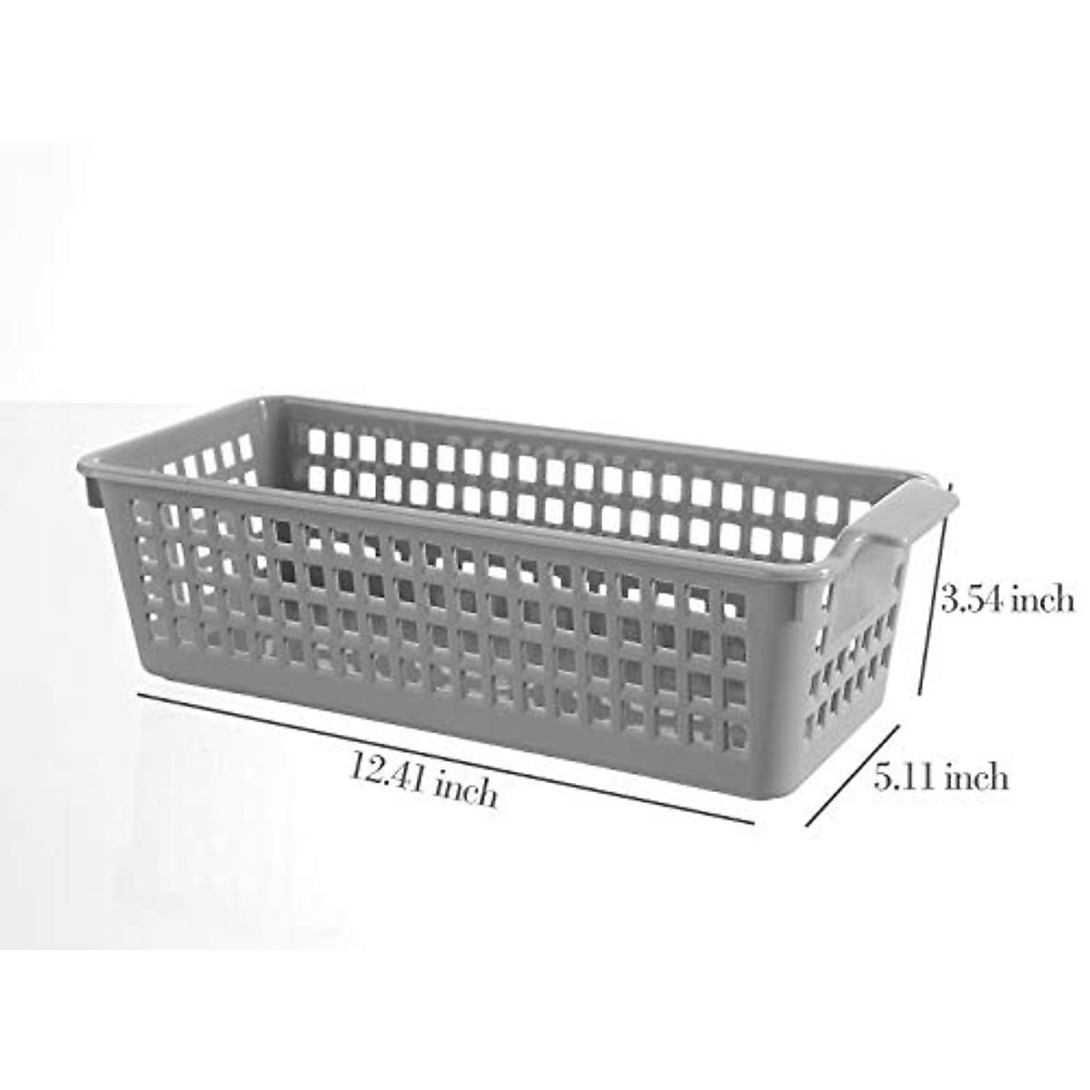 Plastic Storage Basket - 4 Pack Plastic Storage Basket Tray, Gray Stackable Plastic Weave Basket, Organizing Baskets for Home Bathroom Kitchen or Office Desktop