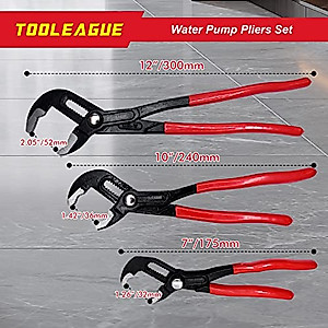 TOOLEAGUE Water Pump Pliers Set, Plumbing Pliers, 7-inch 10-inch 12-inch Groove Slip Joint Set, Push Button Quick Adjustable Pliers