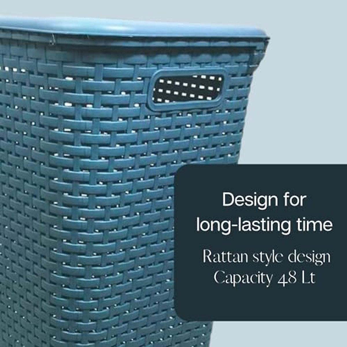 Elly décor Rattan 12 gallons Tall Plastic Laundry Hamper, Laundry Basket with Cutout Handles, Washing Bin, Dirty Clothes Storage, Bathroom, Bedroom, Closet, 48 lts blue