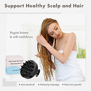 FREATECH Scalp Massager Hair Growth, Scalp Scrubber with Soft Silicone Bristles for Dandruff and Hair Care, Shampoo Brush Hair Massager Scalp Exfoliator for Wet & Dry, Long Curly Thick Hair, Black