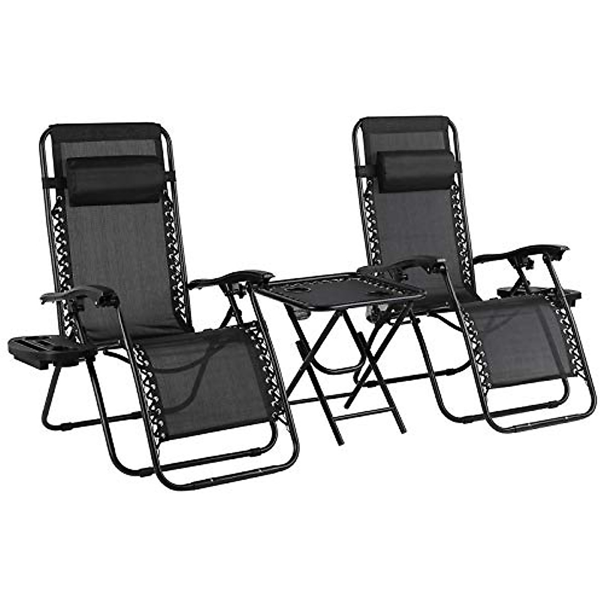 OKVAC Zero Gravity Chair Set of 2 with Side Table, Adjustable Foldable Patio Lounge Recliner w/Pillow&Cup Holder, for in/Outdoor, Poolside, Garden, Camping, Lawn, Yard, Beach, 310LBS Capacity