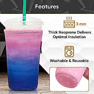 Baxendale Iced Coffee Sleeve for Large Sized Cups Neoprene Iced Coffee Sleeve (2 PK Large 32oz, Hippie)