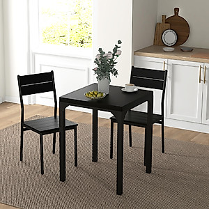 HOMCOM 3 Piece Dining Table Set for 2, Modern Kitchen Table and Chairs, Dining Room Set for Breakfast Nook, Small Space, Apartment, Space Saving, Black