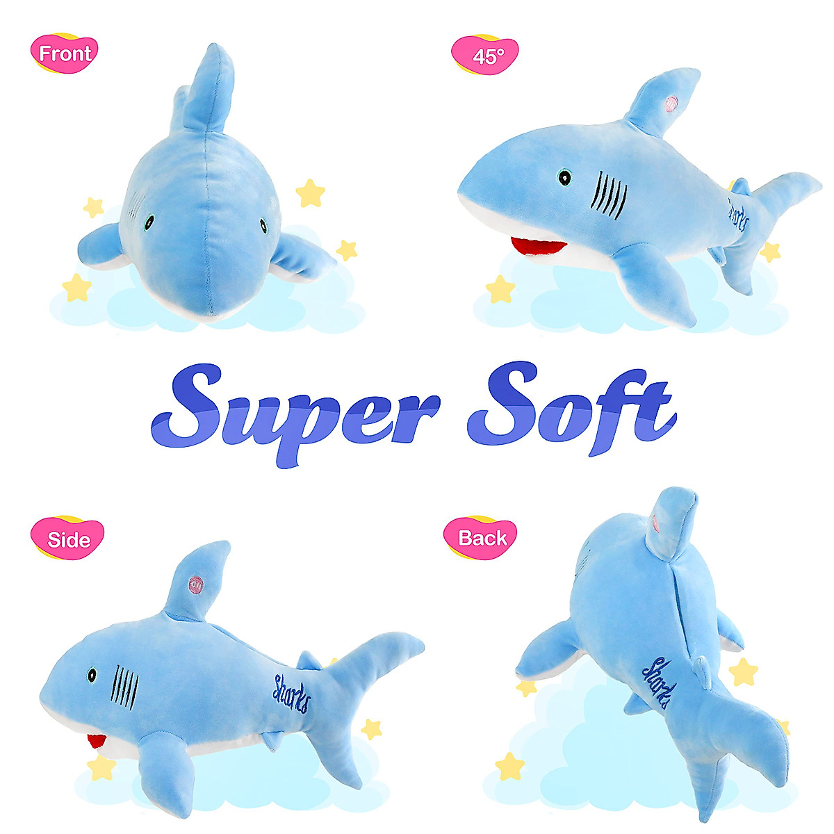 BSTAOFY 20'' LED Shark Soft Plush Toy Night Light Up Stuffed Animal Ocean Life Luminous Glow in The Dark Bedtime Companion Gifts for Kids Friends Birthday Valentines Christmas Festivals, Blue