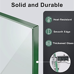 GASPRO 38.5 x 7.5 Inch Glass Wind Guard and 10LB Caribbean Blue Fire Glass Beads for Rectangular Fire Pit Table, with Hard Aluminum Corner Bracket & Rubber Feet, Easy to Assemble