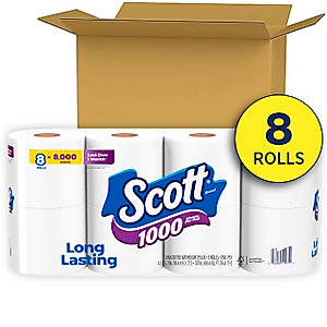 Scott 1000 Sheets Per Roll, 8 Toilet Paper Rolls, Bath Tissue