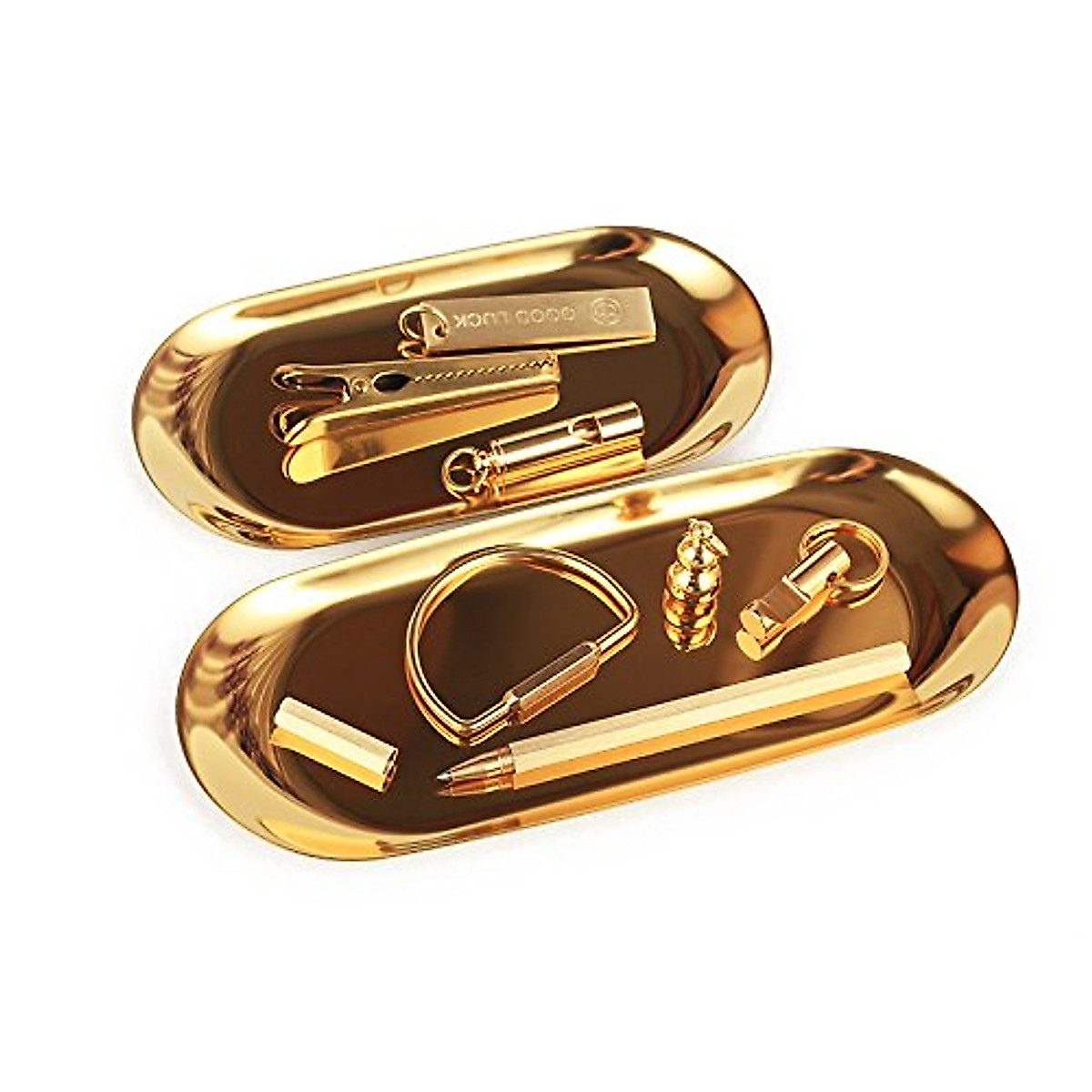 MEOLY Serving Tray Ellipse Tray Stainless Steel Summit Serving Tray Storage Disk Fruit Tray Jewellery Tray Organizer, 2pcs Pack (Gold)