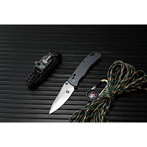 CNYJ Axis Lock Pocket Knife Everyday Carry Folding Knife Thumb Studs Manual Open Pocket Knives Carbon Fiber Handle EDC Knife with Deep Carry Pocket Clip For Men Women