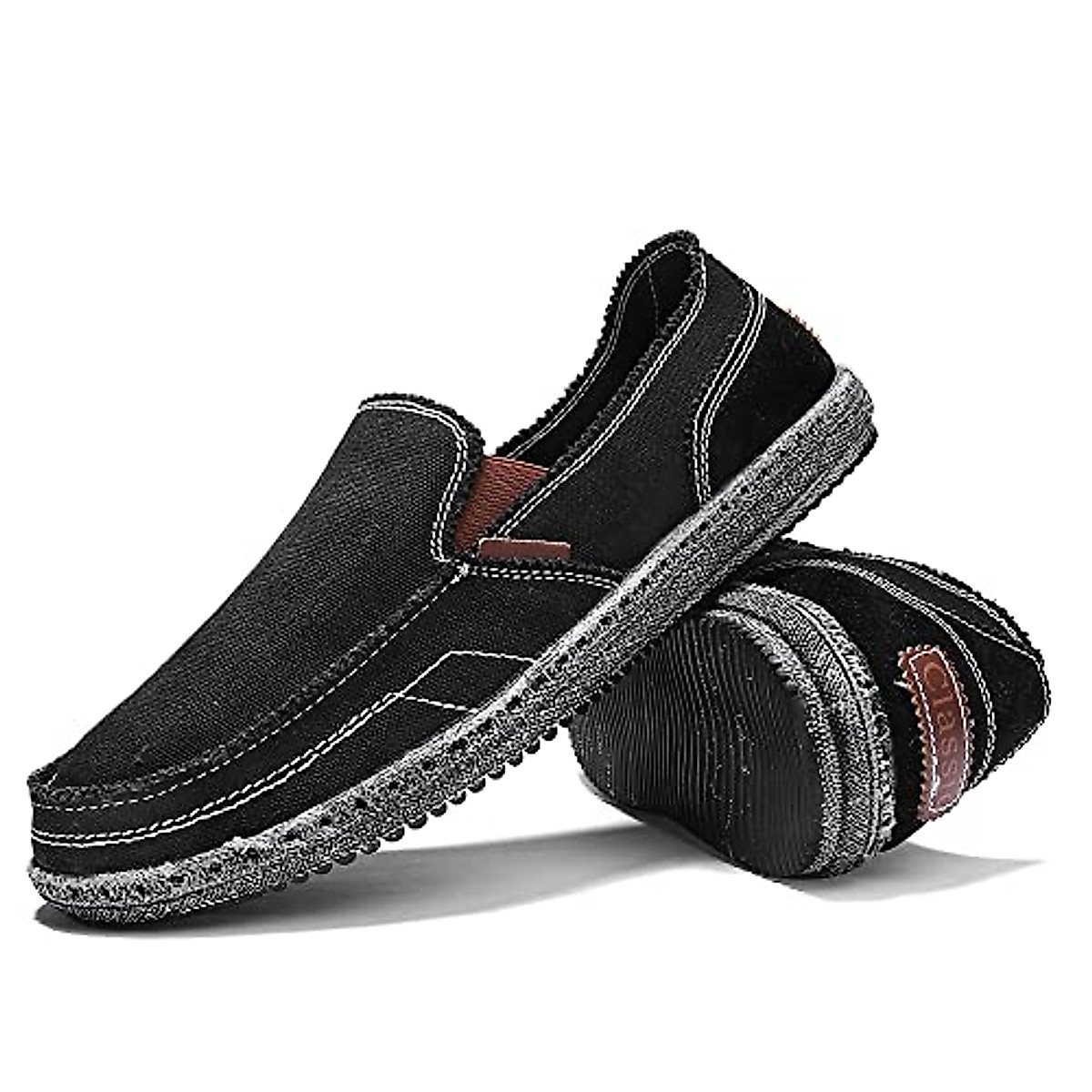 JAMONWU Men's Slip on Shoes Cloth Shoes Deck Shoes Canvas Leisure Vintage Casual Loafer Boat Shoes (11.5 US,Z_Black)