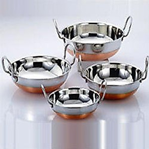 High Grade Heavy Duty Stainless Steel Copper Bottom Kadhai (18 gauge thickness) ((SIZE#10 (Length-7.5" Inch),(Height-2.5" Inch)))
