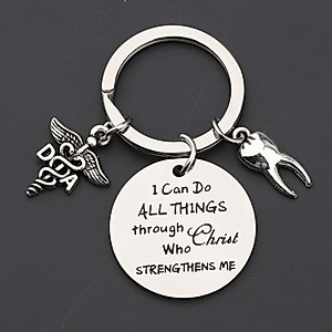 LQRI DA Gift Dental Assistant Keychain I Can Do All Things Through Christ Who Strengthens Me Keychain Dental Assistant Jewelry Dentist Gift DA Graduation Gift (sliver)