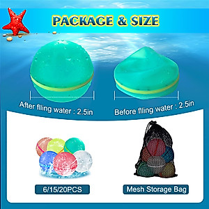 Self Sealing Reusable Water Balloons 15PCS Magnetic Water Balloons Quick Filling Water Balls Toys Silicone Water Splash Ball Water Bomb Cool Toys,Summer Pool Beach Outdoor Toys For Kids Ages 3 4 8 12+