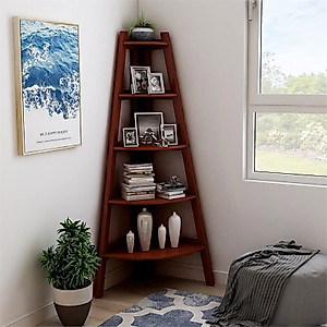 BOWERY HILL 5 Shelf Corner Bookcase in Cherry