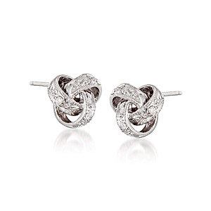 Ross-Simons Diamond Accent Love Knot Earrings in 14kt White Gold