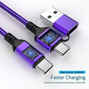 xiongweida (4ft+6ft 2pack) 2in1 USB to USB c to USB c Cable (Purple)